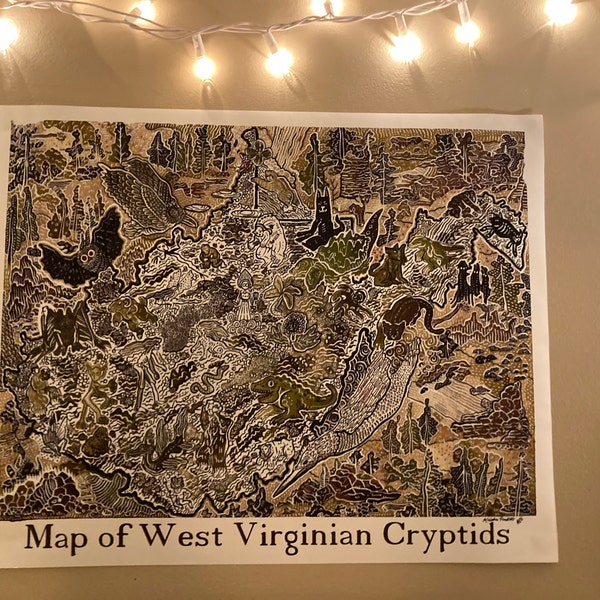 West Virginia Cryptozoology Monster Map - Etsy