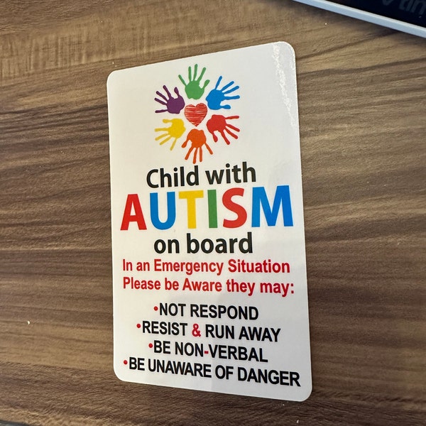 Child With Autism Sticker Door Wall Window Emergency 911 Safety Alert ...