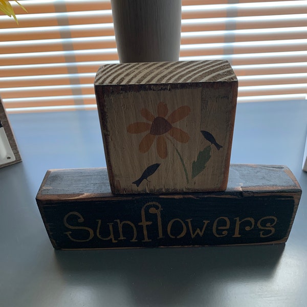 Sunflowers Primitive Block Sign - Etsy