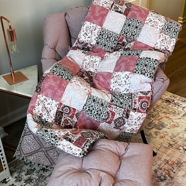 New Retro Multi-color Patchwork Quilt, Mauve, Yellow, Pink, Blue, White ...