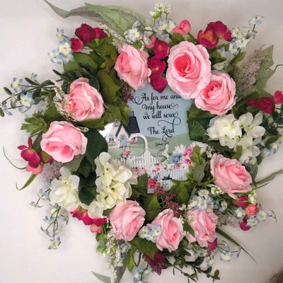 8 Round Scripture Wreath Sign, Wreath Signs, Floral Wreath Sign, as for ...