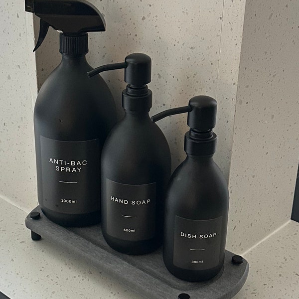 Matte Black Glass Soap Dispenser - Refillable Coloured Bottle With ...