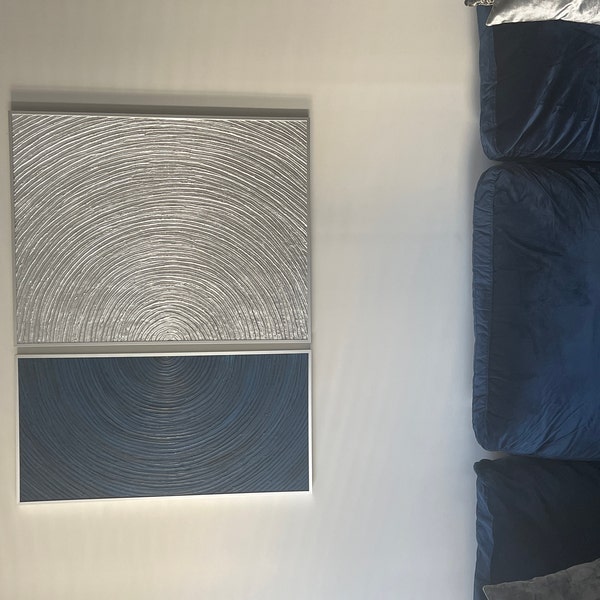 Set of 2: Navy Blue & Silver Circle Abstract Framed Art - Etsy