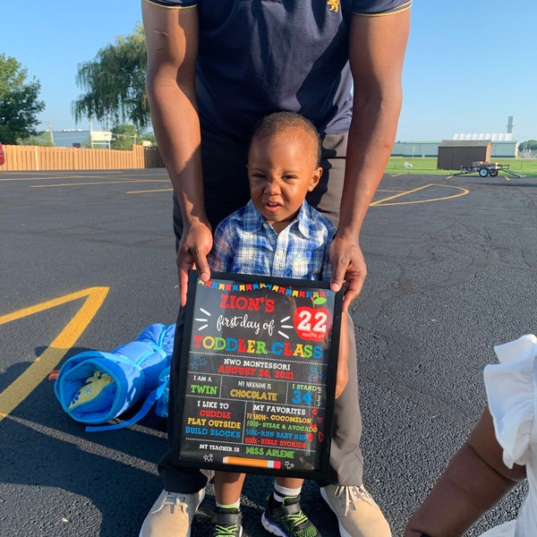 Chalkboard First Day of School Sign Printable, Bright Colors Editable ...