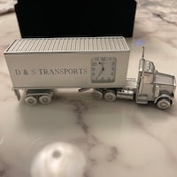 Silver Metal Semi Truck Mini Desk Clock Engraved Personalized Desktop ...