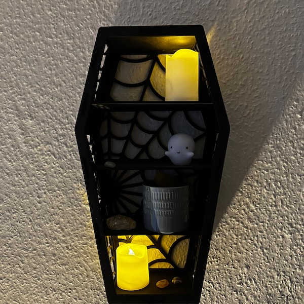 Coffin Display Shelf, Spiders Web Shelf, Gothic Display Cabinet, Gothic ...