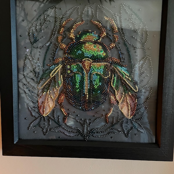 Bead Embroidery Kit on Art Canvas - Emerald Beetle. DIY Beadwork Kit ...