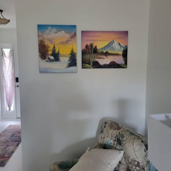 Bob Ross Style Original Mountain Landscape Oil Painting 16x20in Oil on ...