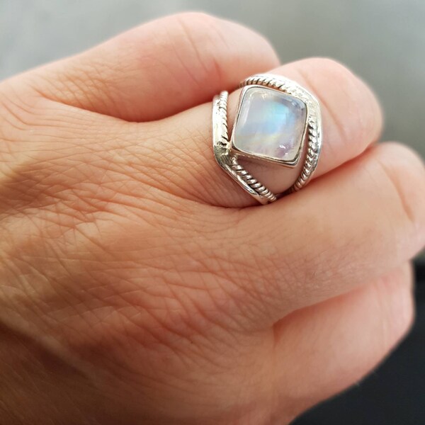 Moonstone Ring, 925 Solid Sterling Silver Ring, Moonstone Silver Ring ...