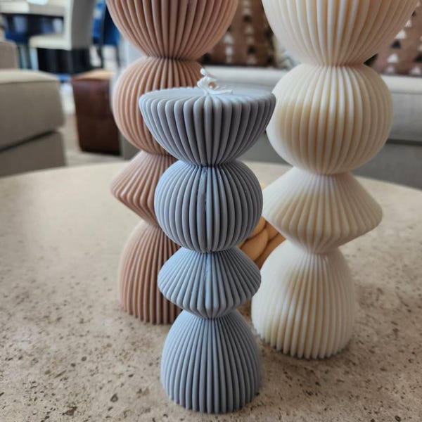 Sculptured Candle, Ribbed Pillar Candle, Geometry Candle,handmade Gift ...