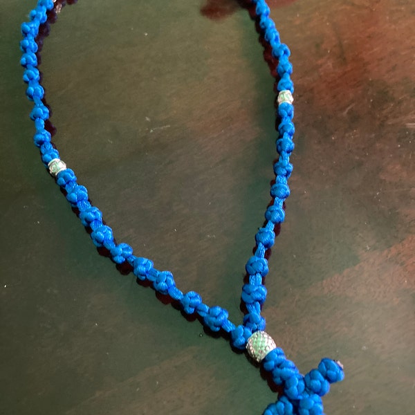 White 33 Knot Eastern Orthodox Prayer Rope Byzantine Style Cross and 3 ...