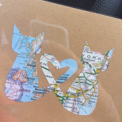 Personalized Card Cat Map Love Cats Distance BFF - Etsy