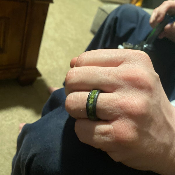 Dark Wood Cannabis Gold 24K Glow Titanium Ring, Weed Wedding Ring ...