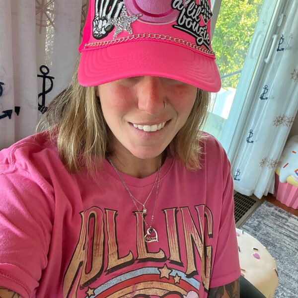 Neon Pink Trucker Hat: Iron-on Patches, Adjustable Snapback - Etsy