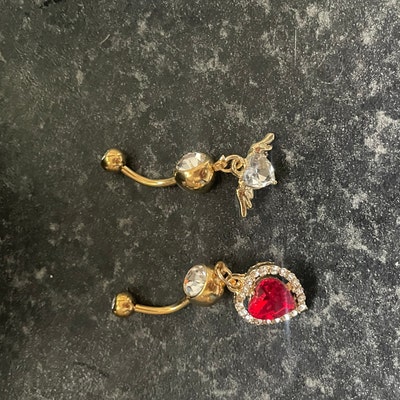 Purple Heart Silver Angel Wings Belly Bar Piercings - Etsy