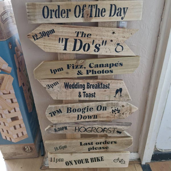 Personalised Order of the Day Wedding Sign Post. Rustic Signs ...