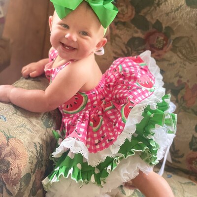 Hot Pink Gingham Watermelon Festival Twirly Halter Dress With Eyelet ...