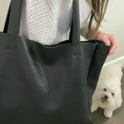 Extra Large Black Leather Tote Bag , Oversized Work and Travel Computer ...