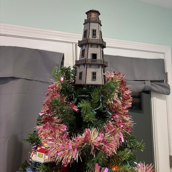 Lighthouse Tree Topper W/led Beacon Light - Natural Wood Finish ...