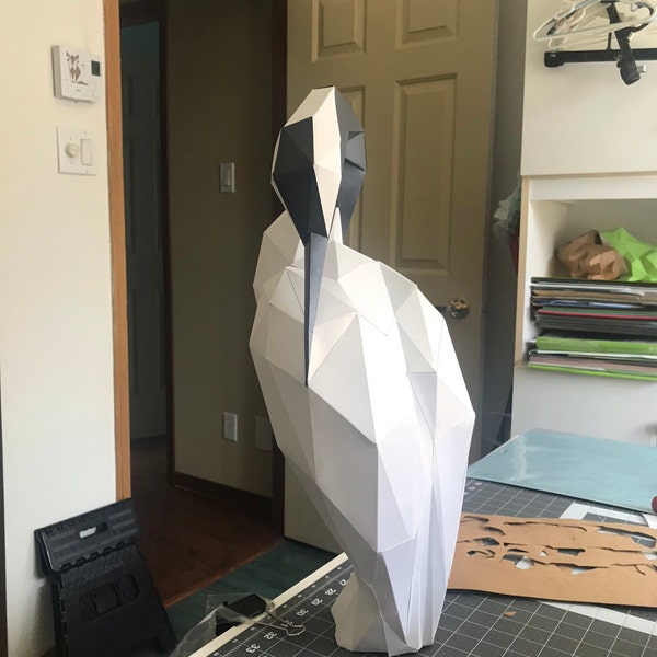 Red-crowned Crane Papercraft Template, Abstract Low Poly 3D Origami ...