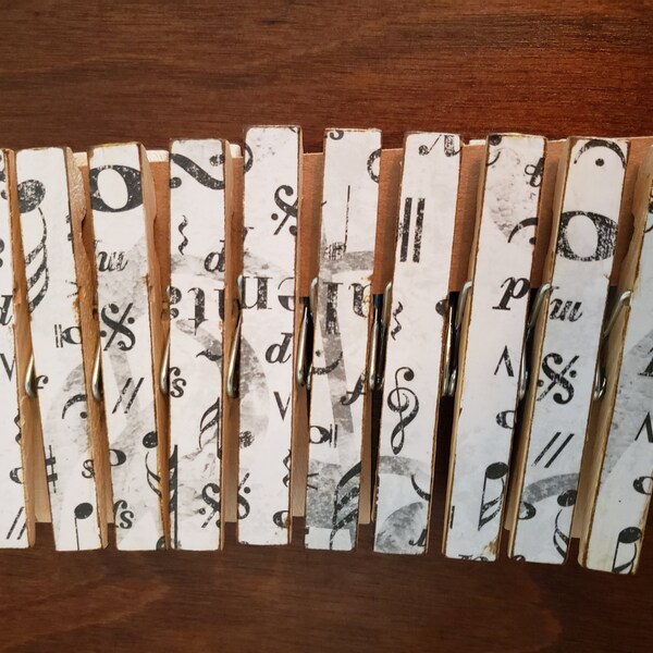Black & Cream Music Note Themed Decoupage Clothespins Set of 10 - Etsy