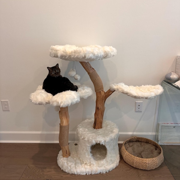 Wooden Cat Tree Tower, Wood Floral Cat Trees, Modern Cat Tree, Cat ...