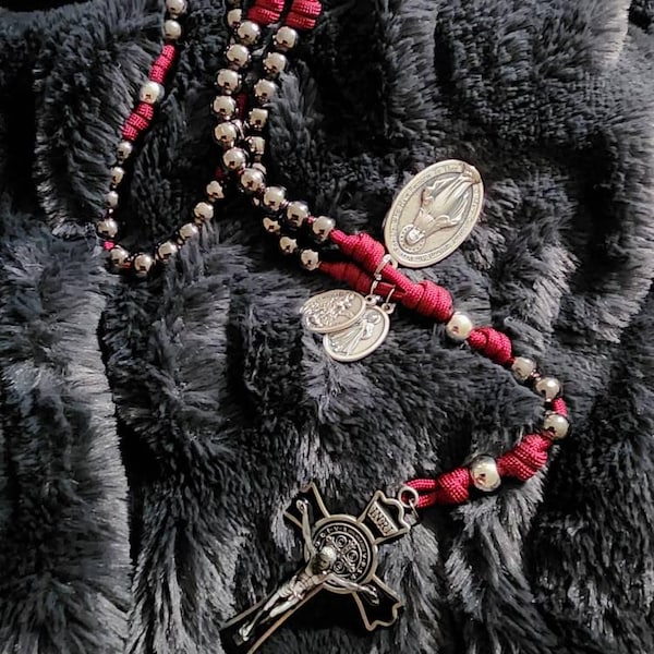 Miniature 9” Crusader Templar Red Cross Anglican Rosary. 6mm Stainless ...