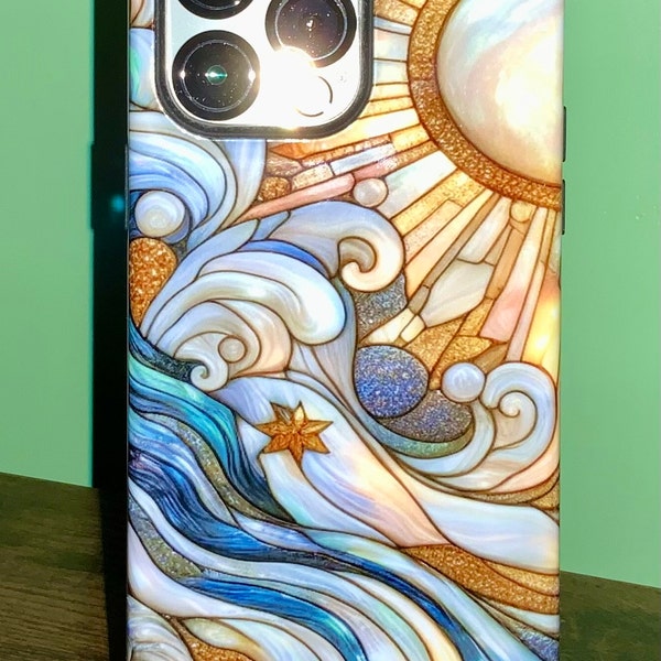 Waves & Sun Rays Stained Glass Illusion Print Magsafe Phone Case for ...