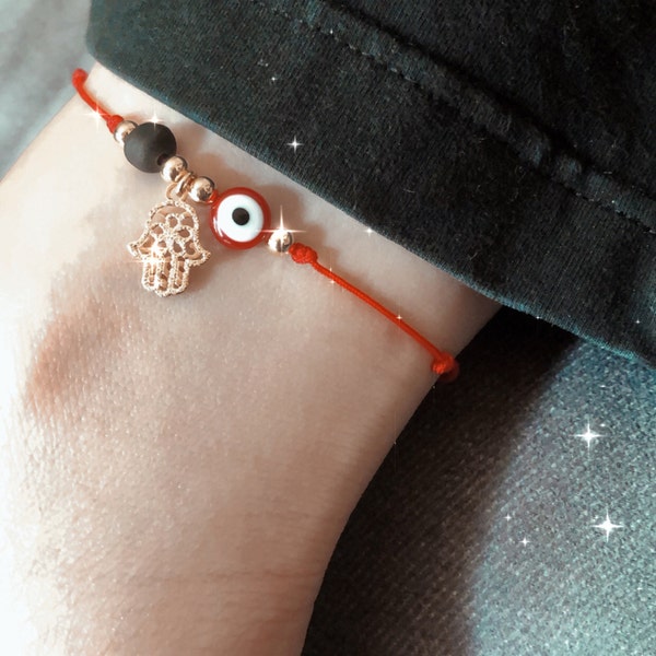 Anklet Jewelry With Jet Stone Evil Eye and Hamsa , Adjustable Anklet ...