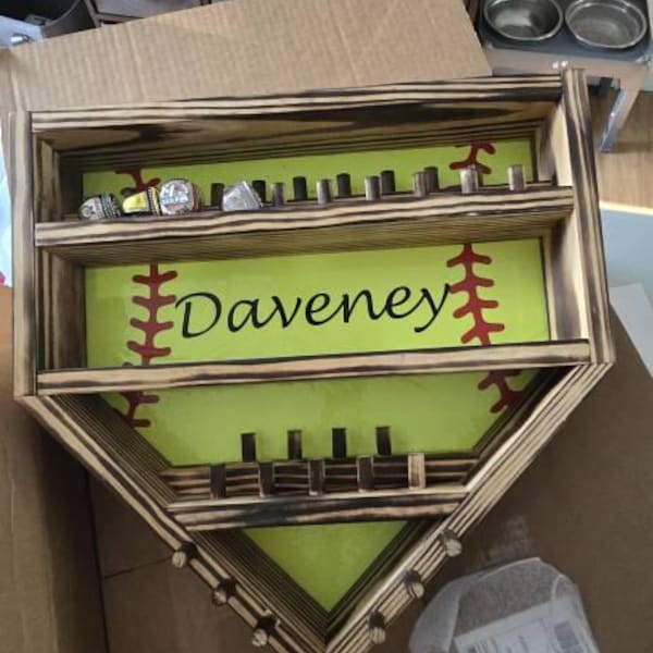 CUSTOMIZABLE Baseball/softball Ring Holder Displays / Wooden Ring ...