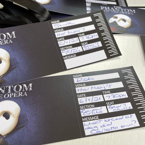 Printable PHANTOM of the OPERA Broadway Surprise Ticket. Editable ...