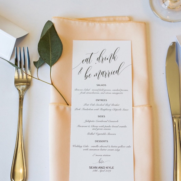 Eat Drink and Be Married Wedding Menu Template, Wedding Menu Printable ...