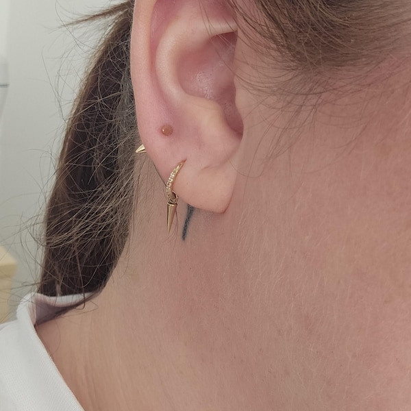 14k Solid Gold Spike Cone Rook Piercing Eyebrow Piercing Belly Button ...