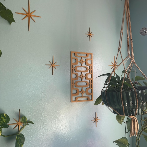 Mini Elongated Mid Century Modern Starbursts Wall Decor Set of 6 Indoor ...