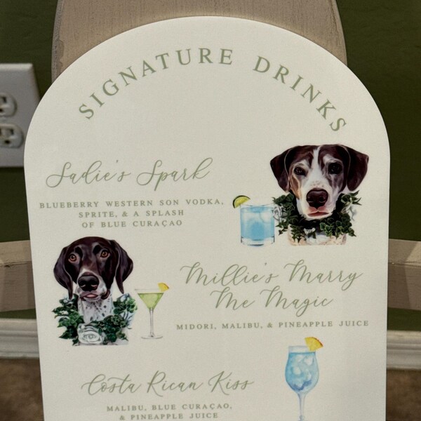 Custom Illustrated Pet Arched Bar Sign - Pet Bar Menu, Custom Wedding ...
