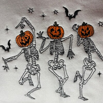 Dancing Skeletons Embroidery Design, Halloween Pumpkin Face Skeleton ...