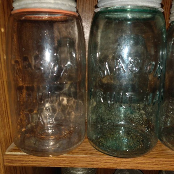 1890 to 1900 Quart Aqua Safety Wide Mouth Mason Salem Glass Works Salem ...