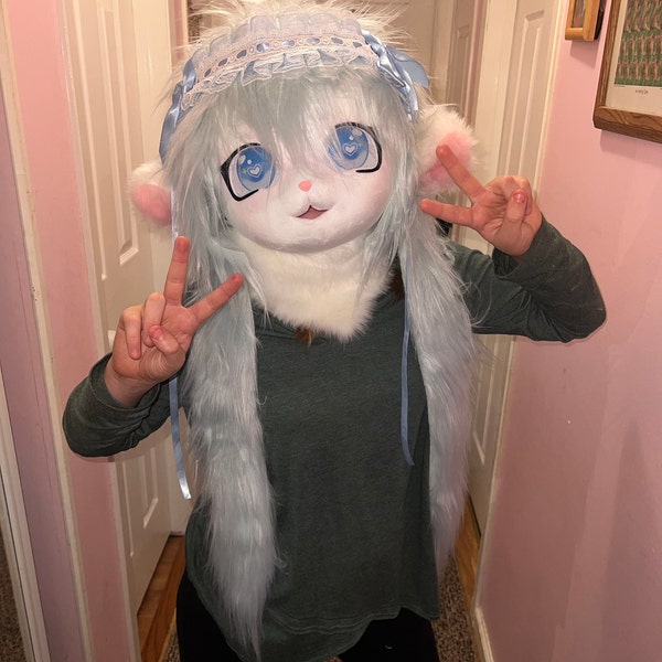 Glacier Sheep Fursona Kig Mask Head, Tender Blue Lamb, Cosplay ...