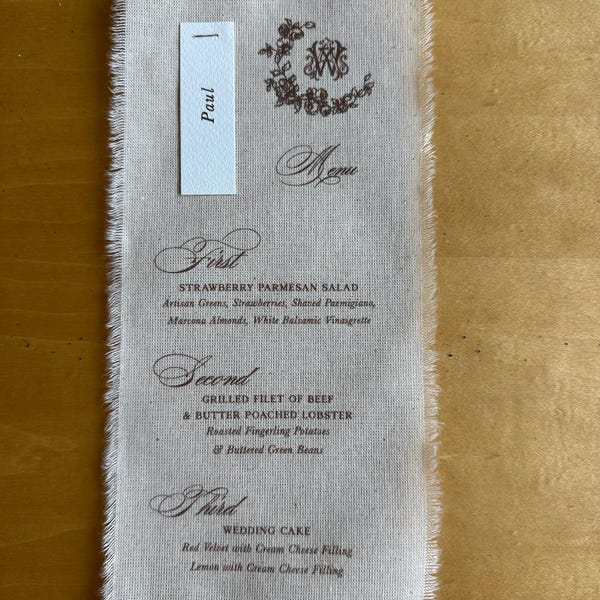 Wedding Menus, Double Sided Menu Printed Menu, Modern Personalized ...