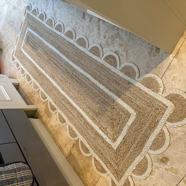 Scalloped Runner Rug, Jute Scallop Rug, off White Jute Runner Rug ...