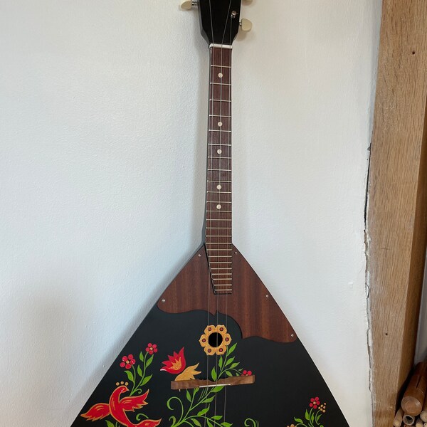 Balalaika 3 Strings Prima, Handmade Folk Musical Instrument, Made in Ukraine, Hand Painted Black ...
