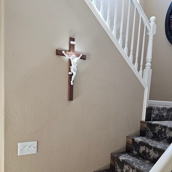 24" Large Wall Crucifix With White Corpus - Wood Crucifix - Baptism ...