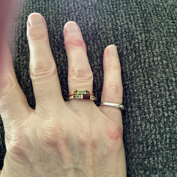 Natural Peridot & Garnet Ring, 18k Gold Vermeil Ring, Solitaire ...