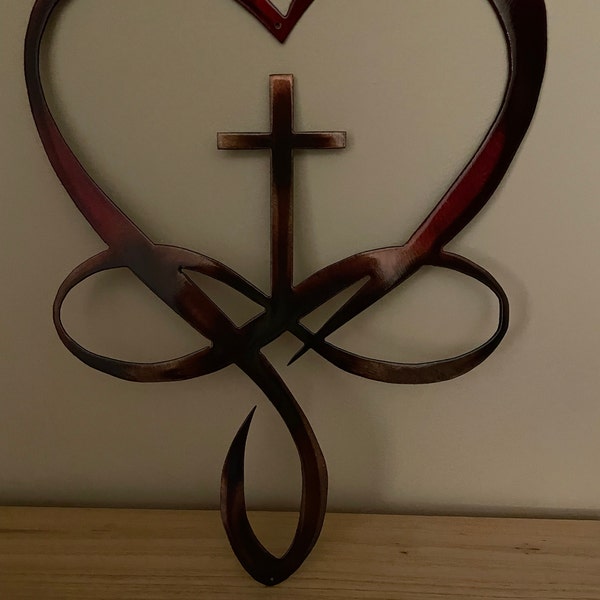 Eternal Love: Infinity Heart Cross Metal Wall Art - Steel, Copper ...