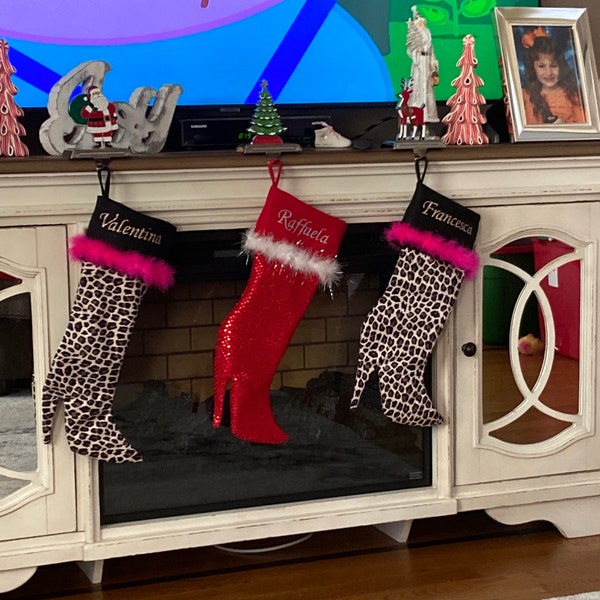 Gold High Heel Christmas Stocking Personalized With Name and With Fur ...