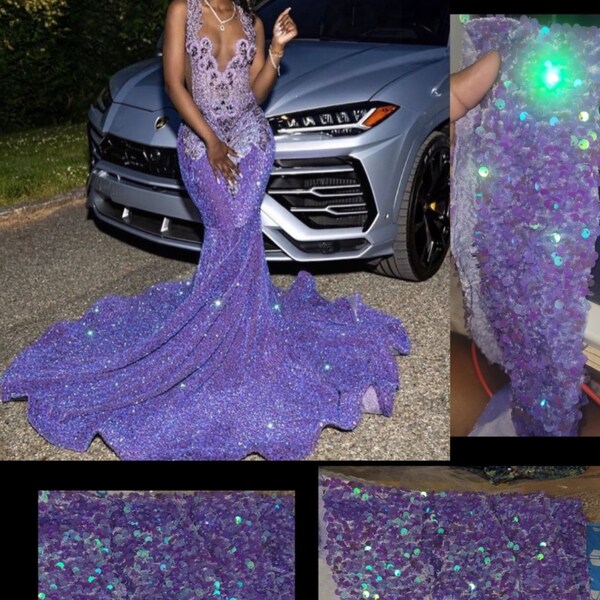 New Lavender Iridescent Sequin Velvet on 2 Way Stretch Velvet With ...