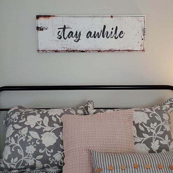 Stay Awhile Sign | Living Room Wall Art | Farmhouse Style Sign | Home ...