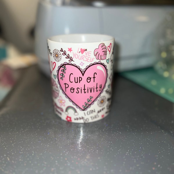 Cup of Positivity Mug PNG, 11oz Mug Wrap for Sublimation, Sublimation ...
