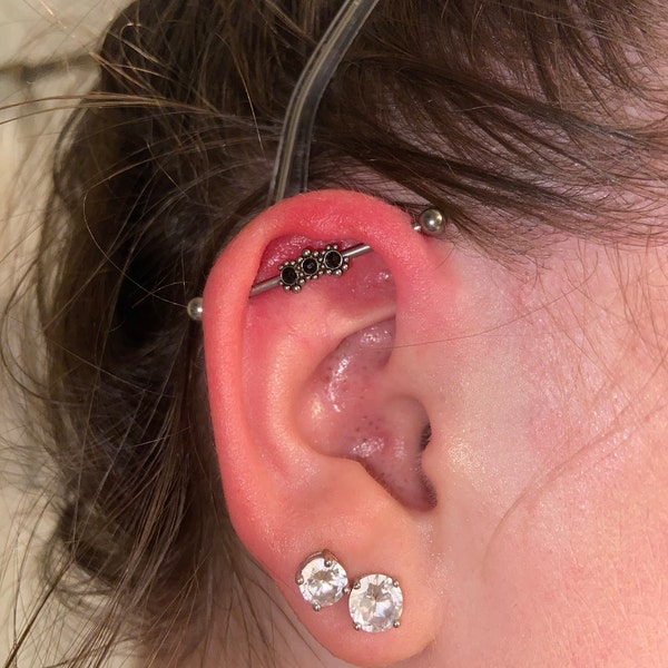 Onyx Industrial Piercing - Surgical Steel Scaffold Earring - Etsy