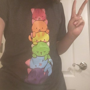Rainbow Kitty Gay Pride Shirt Aesthetic Harajuku Kawaii Clothing / Plus ...